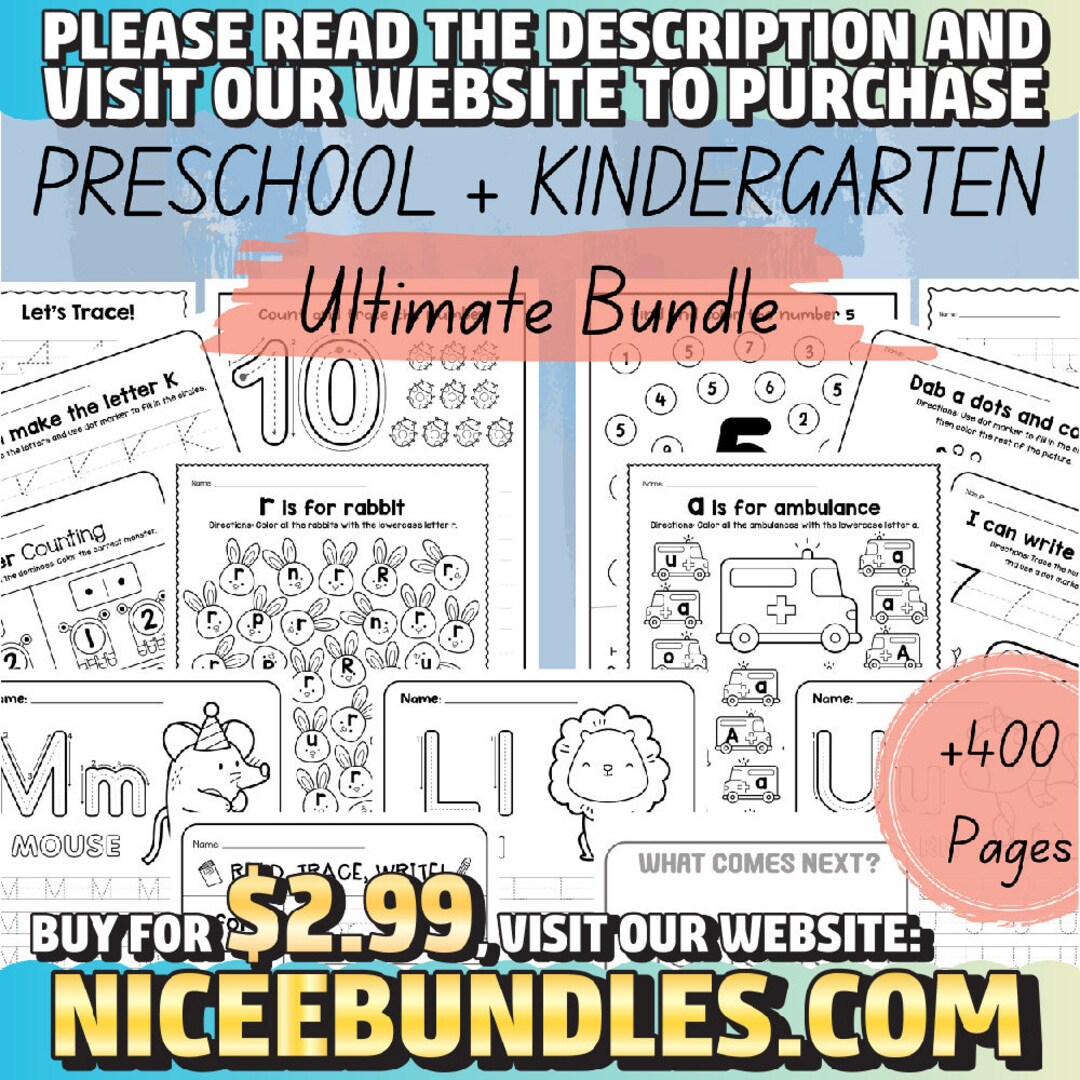 Preschool Pre-k Kindergarten Learning Bundle 400 Pages Printable ...