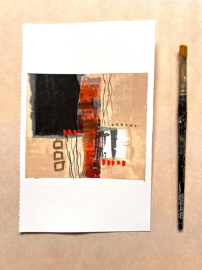 Mini Abstract Painting, Modern Original, Mixed Media Collage, Earth ...