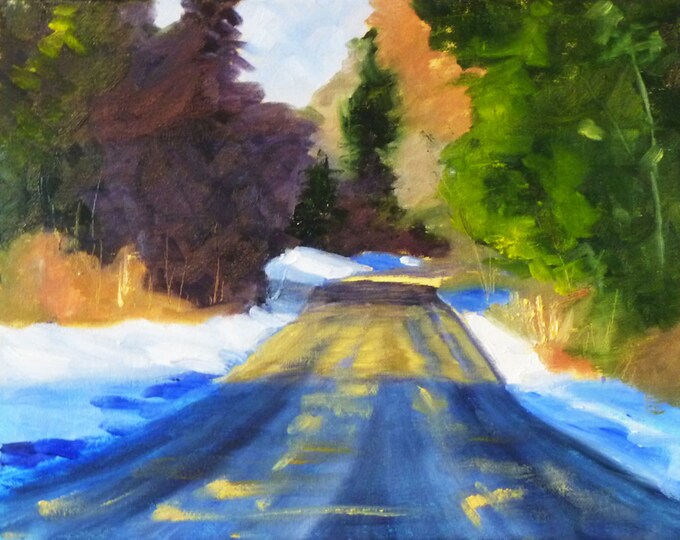 Winter Landscape, Oil Painting, Original on Canvas, 11x14, Snow Road ...