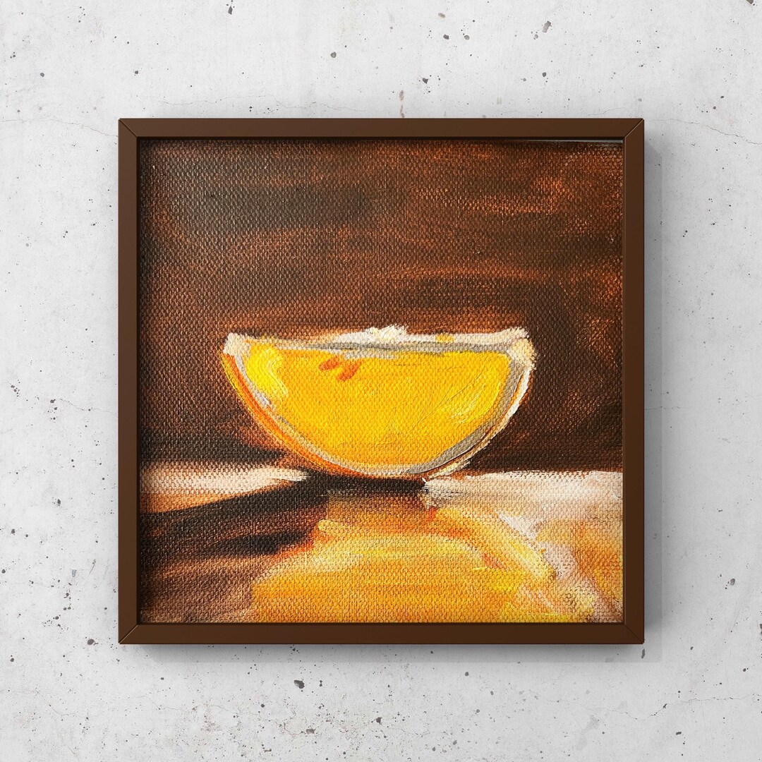 Orange Slice Oil Painting, Kitchen Still Life Art, 6x6 Canvas, Small ...