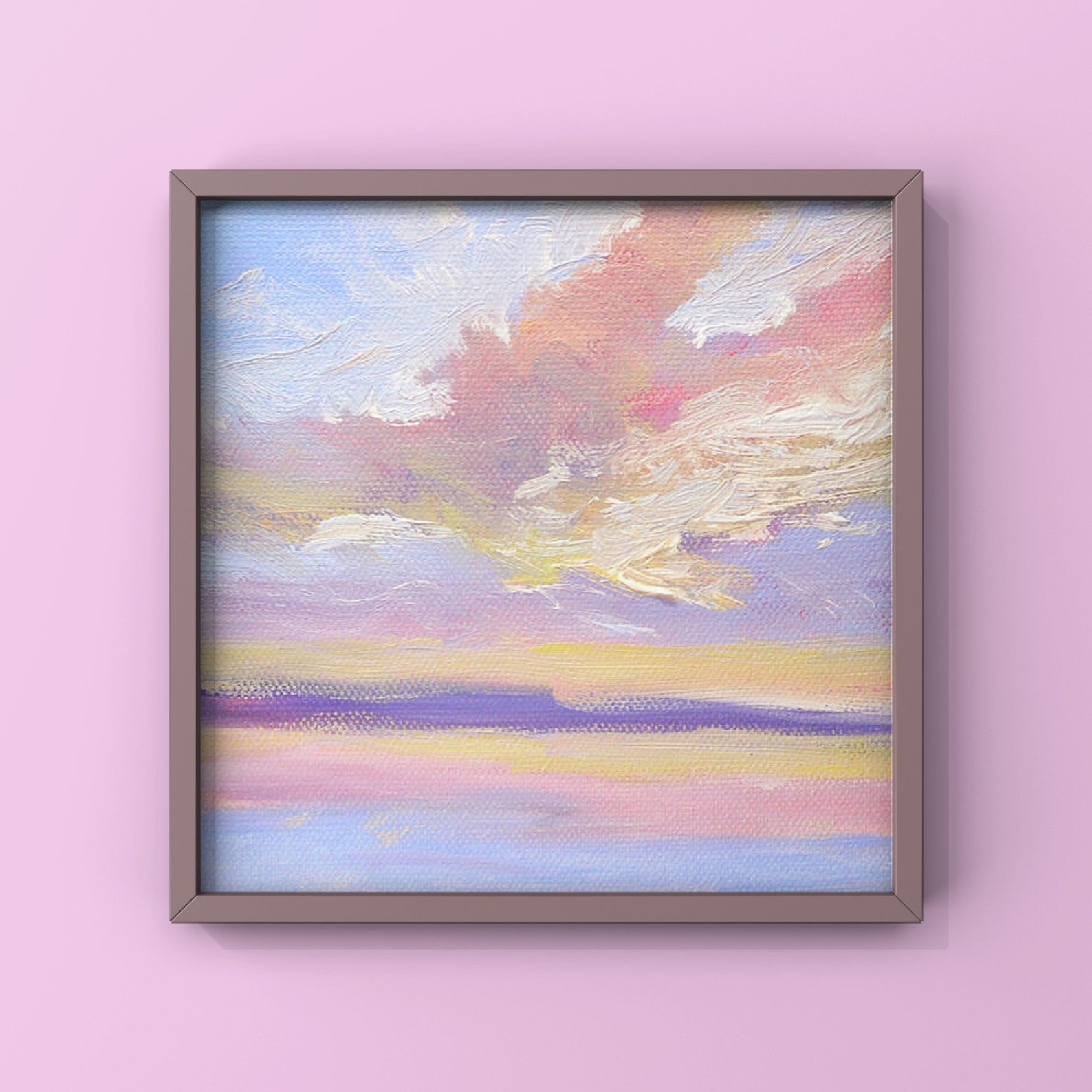 Pastel Sky Oil Painting, Small Original Seascape Art, One of a Kind ...