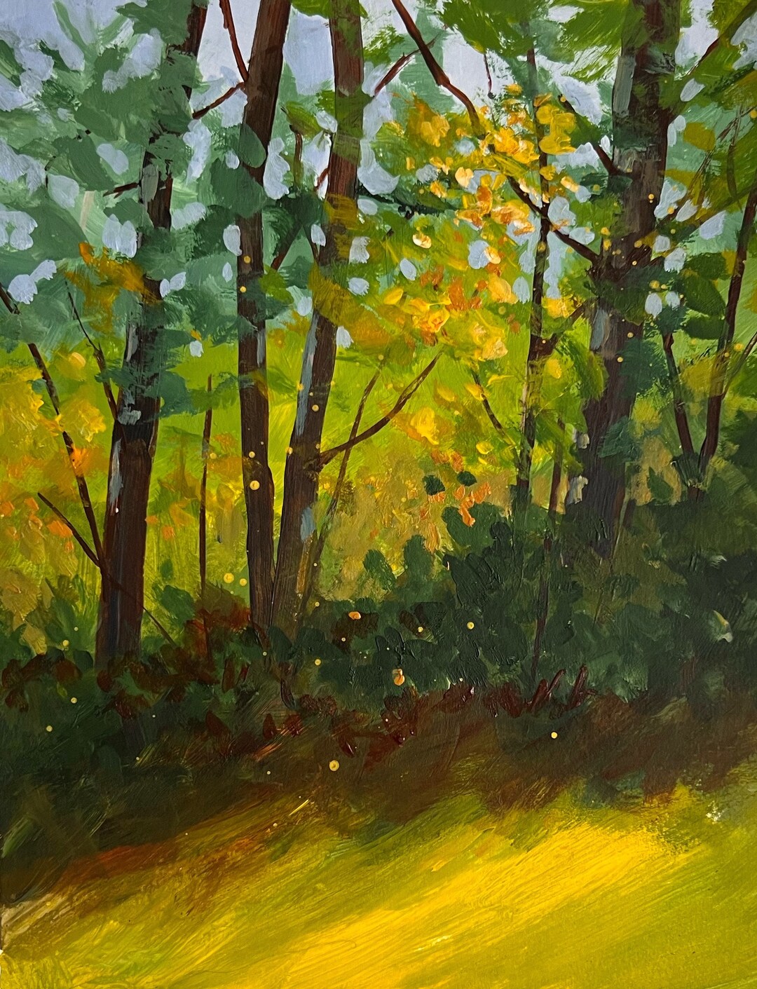 Colorful Forest Landscape Painting, Small Springtime Original, One of a ...
