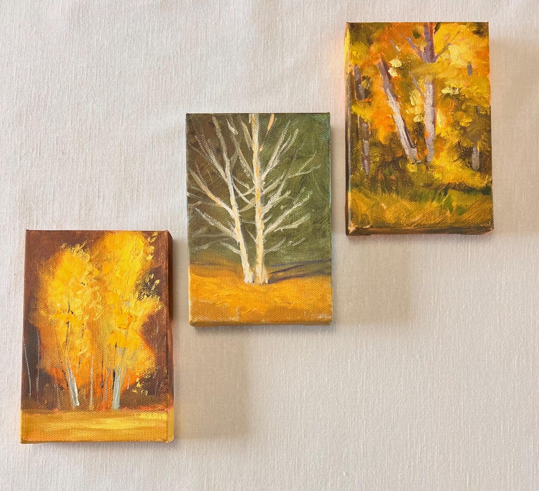 Art Series of Three, Miniature Oil Paintings, Original Woodlands ...
