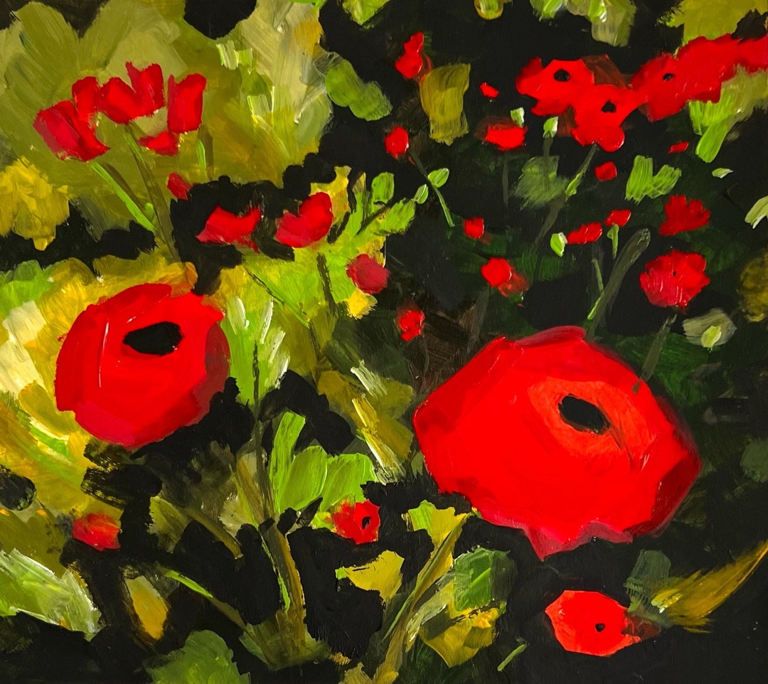 Red Flowers Art, Original One of a Kind Artwork, Small Still Life ...