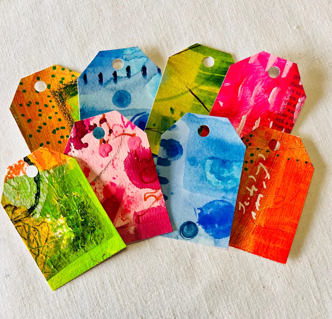 Modern Style Hand Painted Gift Tag Bundle, Abstract Set of 8, Upcycled ...