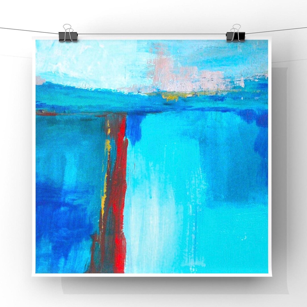 Aqua Blue Abstract, Seascape Painting, Textured Geometric Artwork ...
