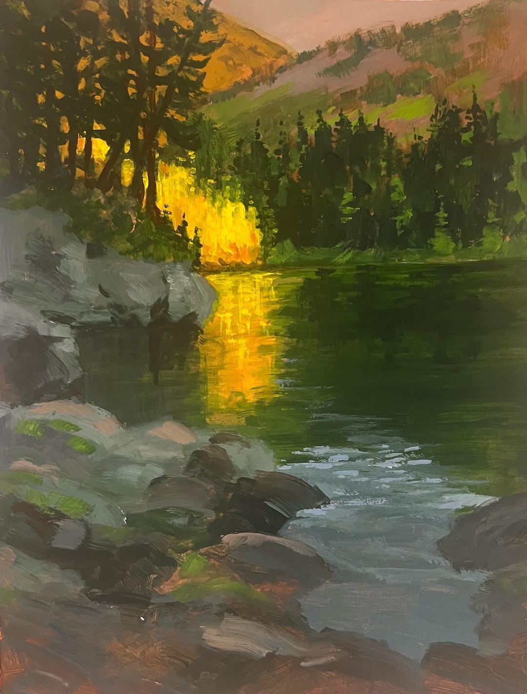 Mountain Lake Reflection, Landscape Painting, Small Original, One of a ...