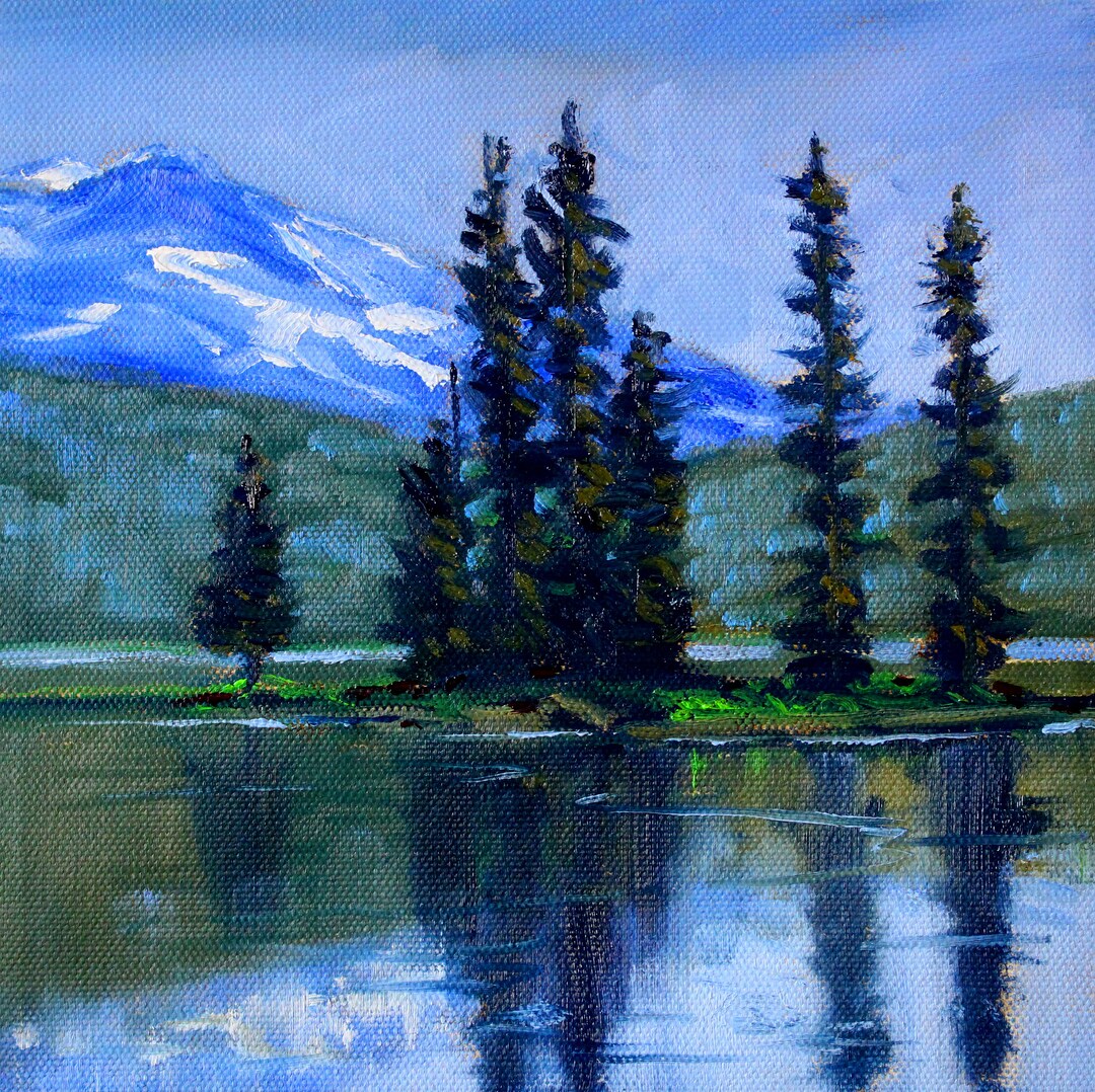 Oregon Mountain Lake Art, Evergreen Trees Forest Landscape, Woodland ...