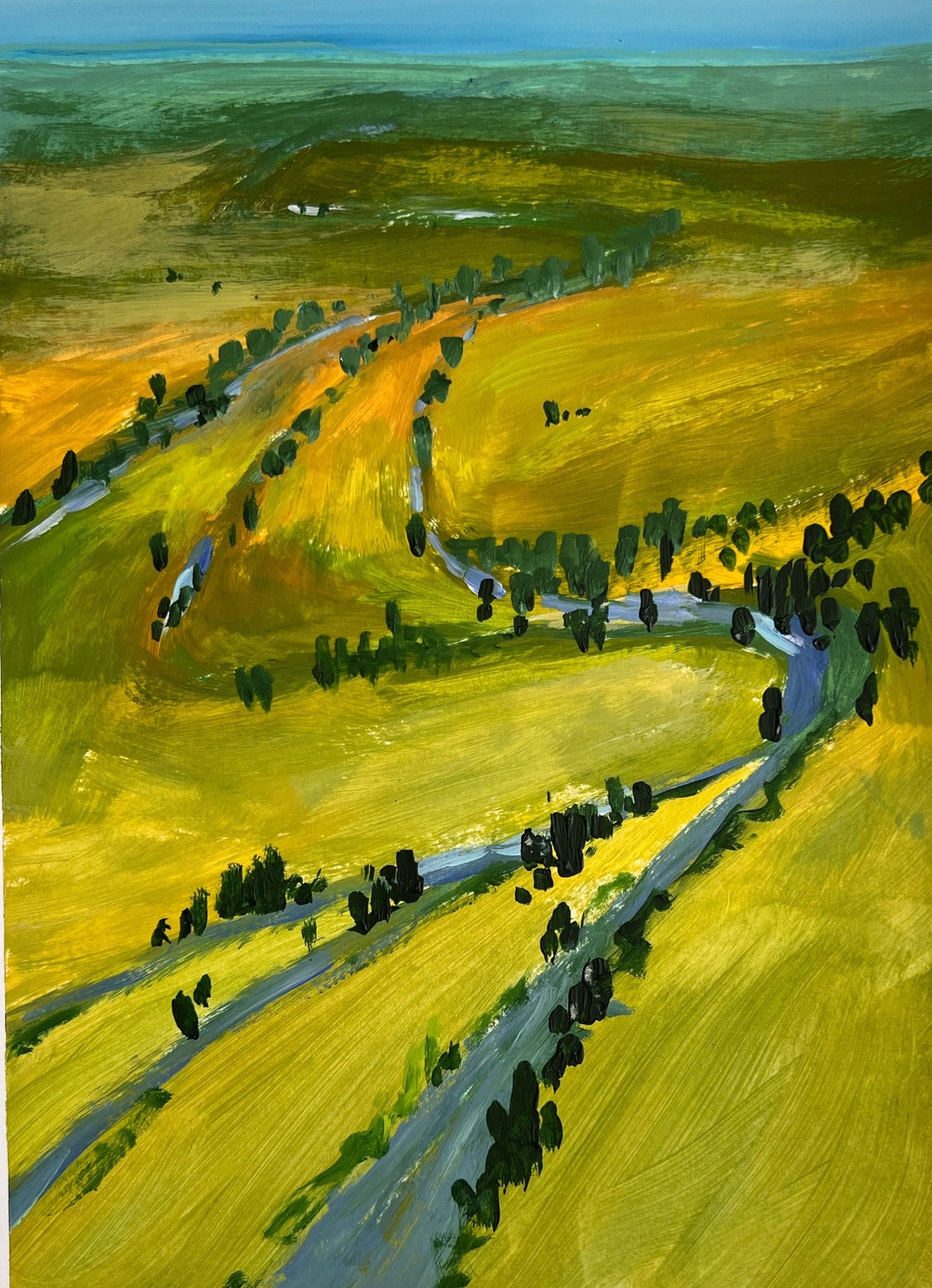 Original Landscape, Aerial View Painting, Small 9 X 12, One of a Kind ...