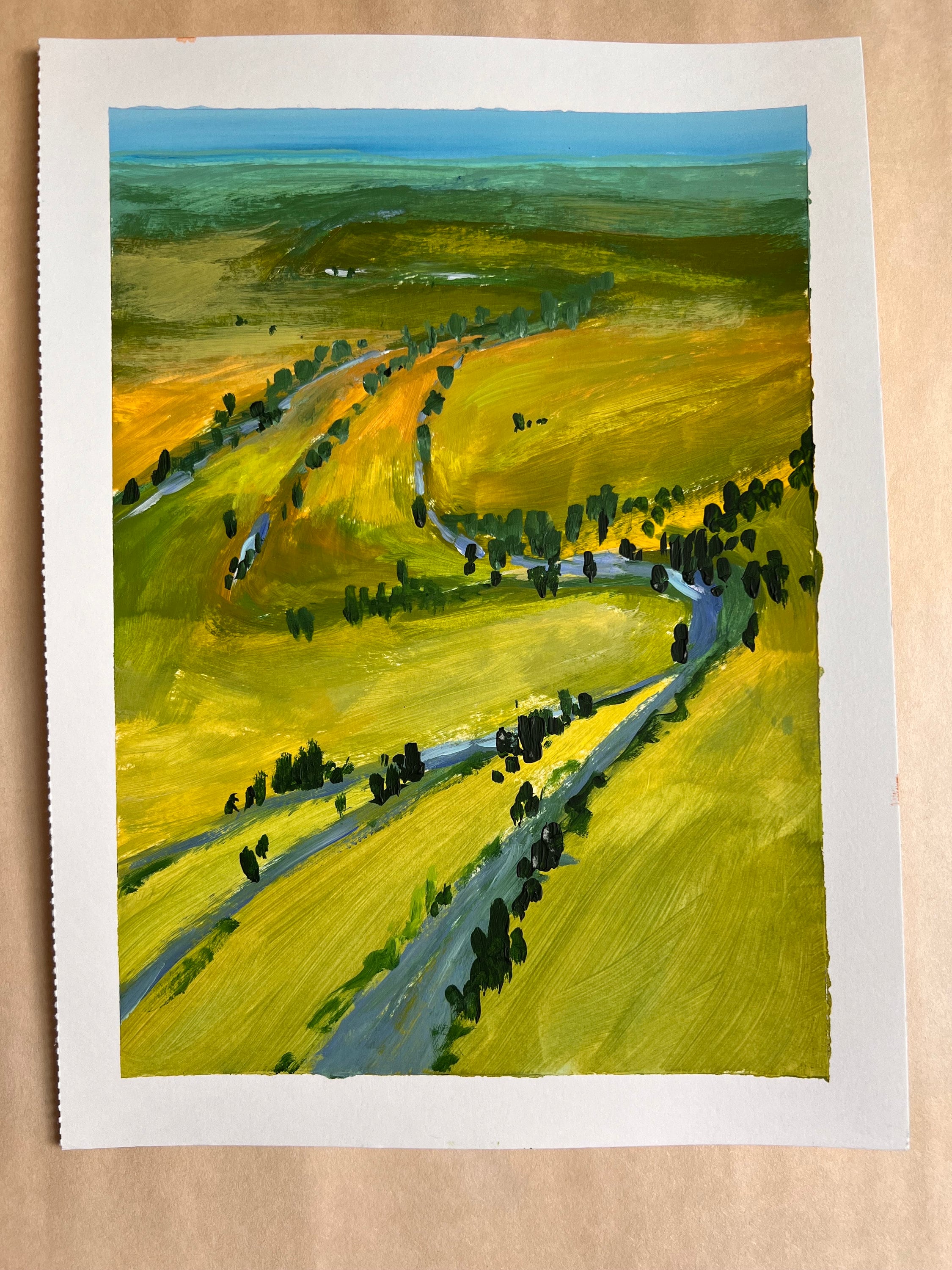 Original Landscape, Aerial View Painting, Small 9 X 12, One of a Kind ...