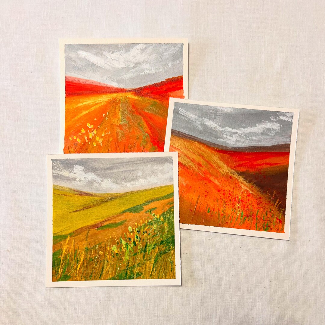 Small Landscape Paintings, Prairie Artwork, Bright and Colorful Wall ...