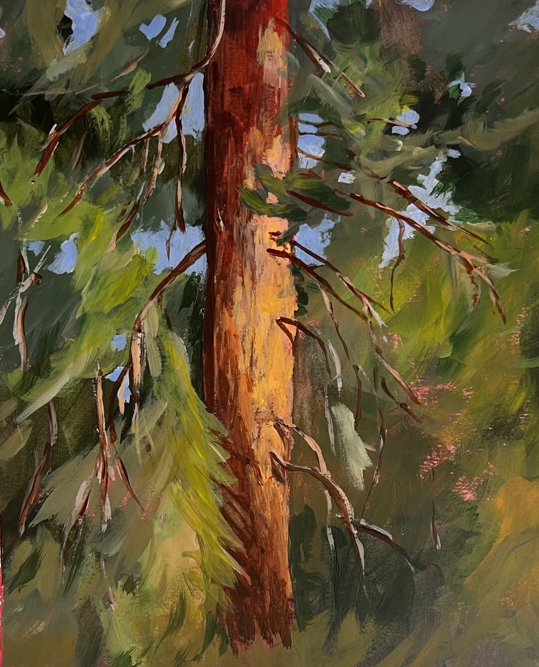 Evergreen Tree Forest Woodland Painting, Original One of a Kind Wall ...