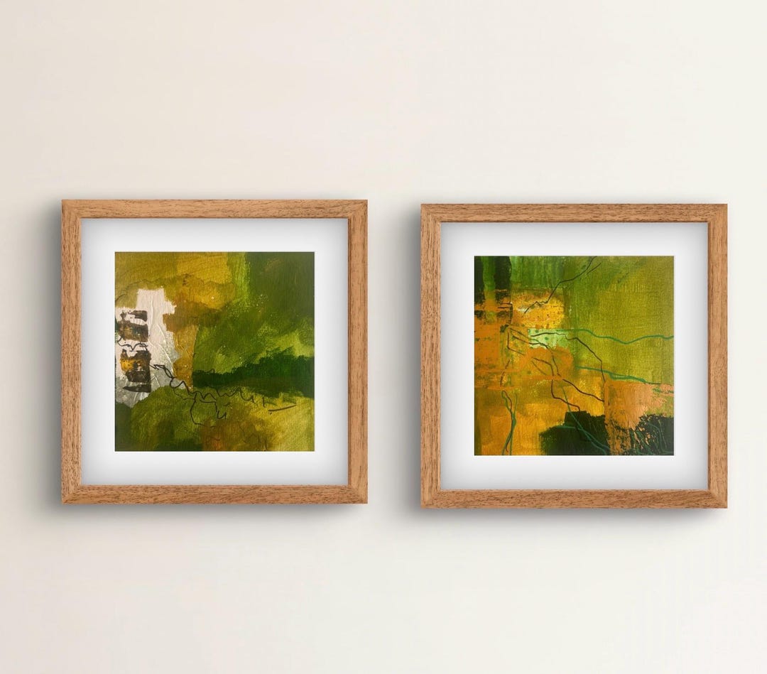 Original Abstracts, Pair of Two Paintings, Square Artwork, One of Kind ...