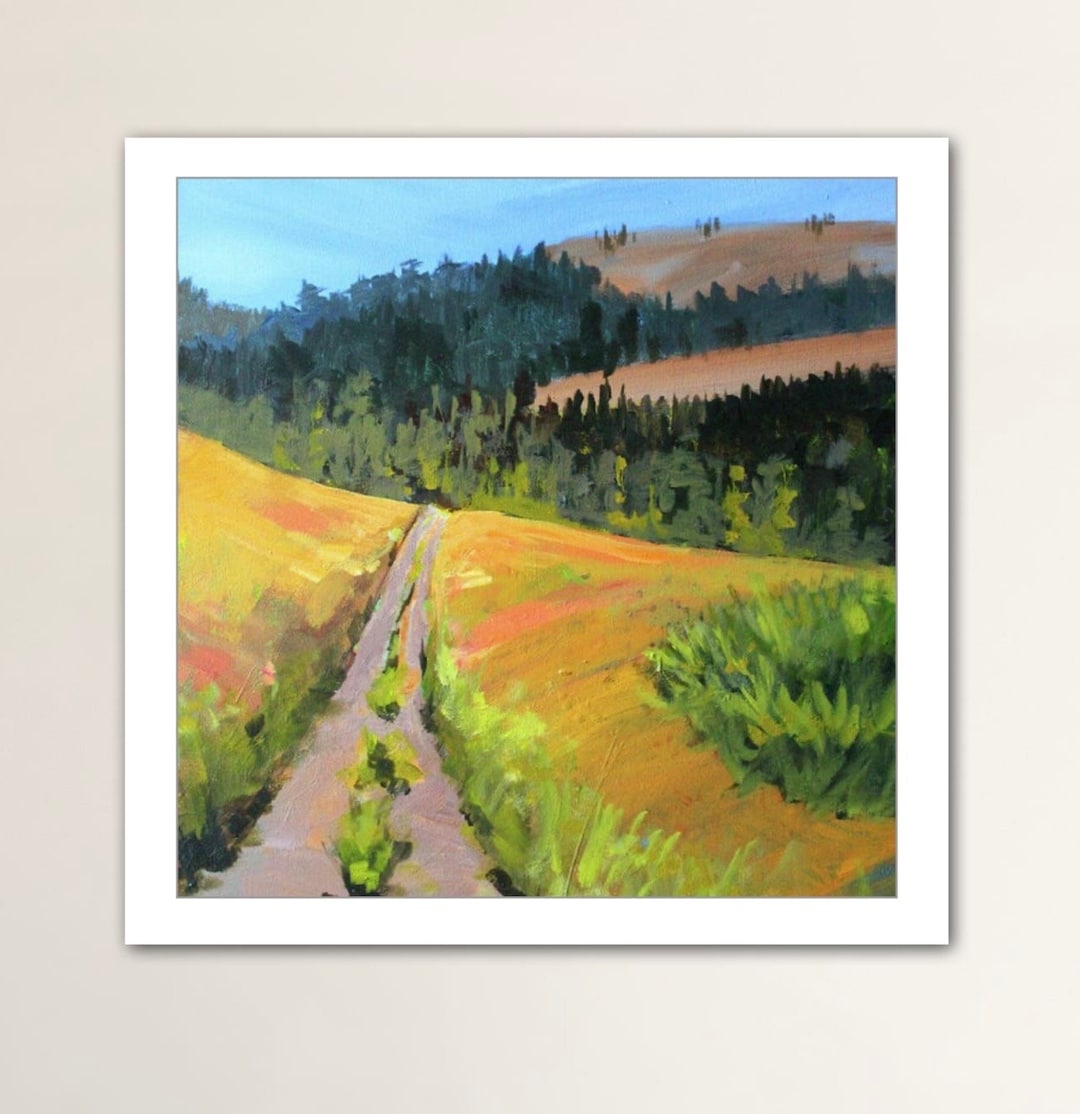 Hillside Country Road Art, Rural Countryside Trees Artwork, Forest ...