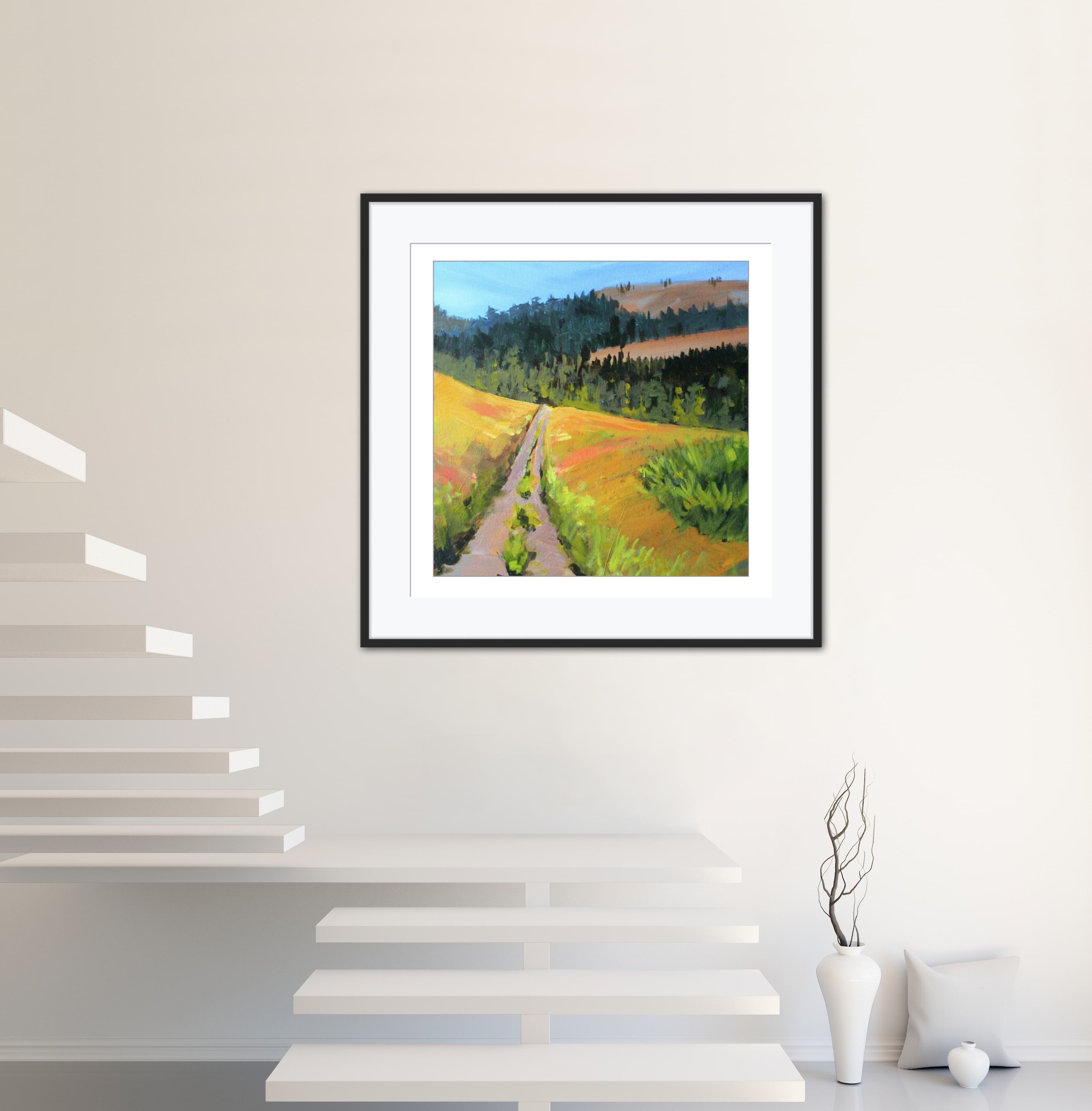 Hillside Country Road Art, Rural Countryside Trees Artwork, Forest ...