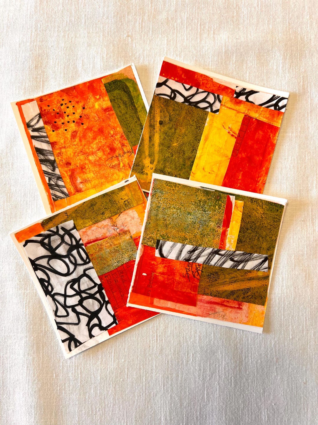 Set of 4 Small Abstract Artworks, Modern Original Collage Art, Bold ...