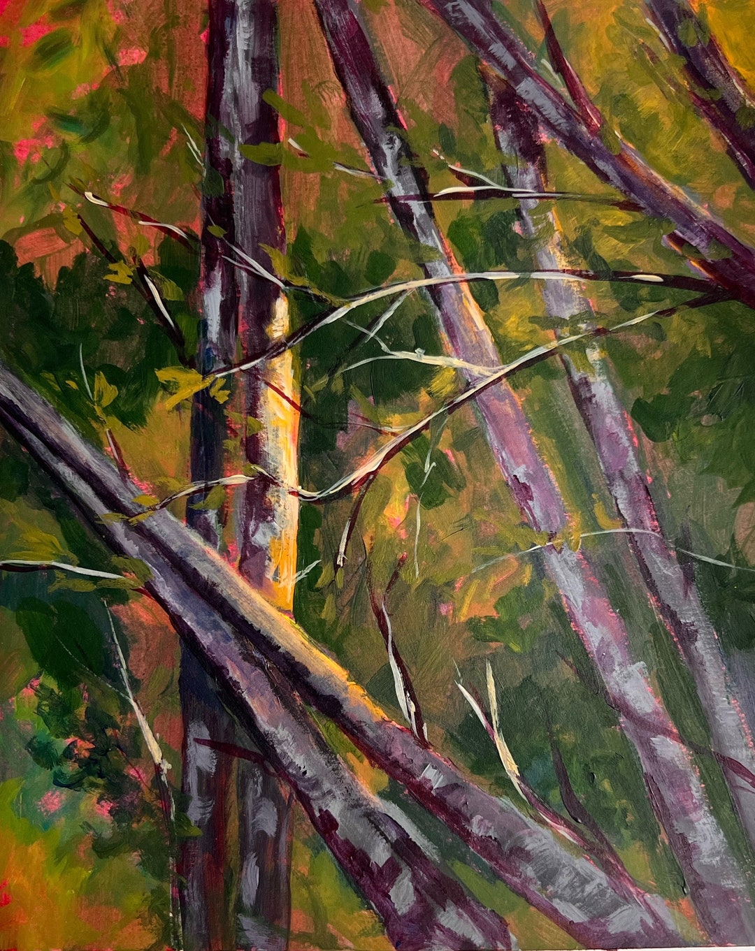 Nature Landscape Painting, Fallen Forest Trees Art, Small One of a Kind ...