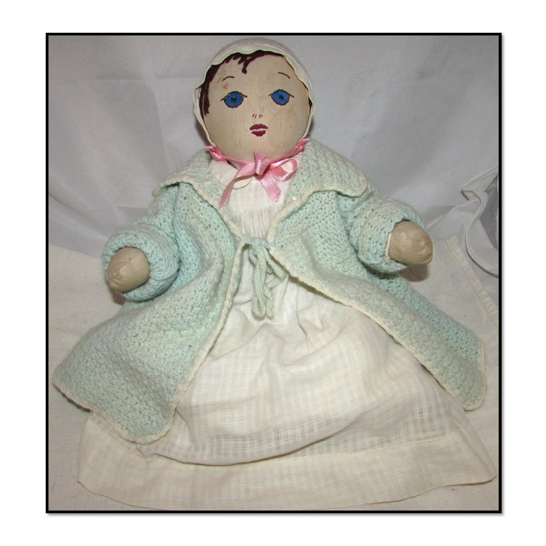 Vintage 1935 Handmade Firmly Stuffed Cloth Baby Doll With Dress ...