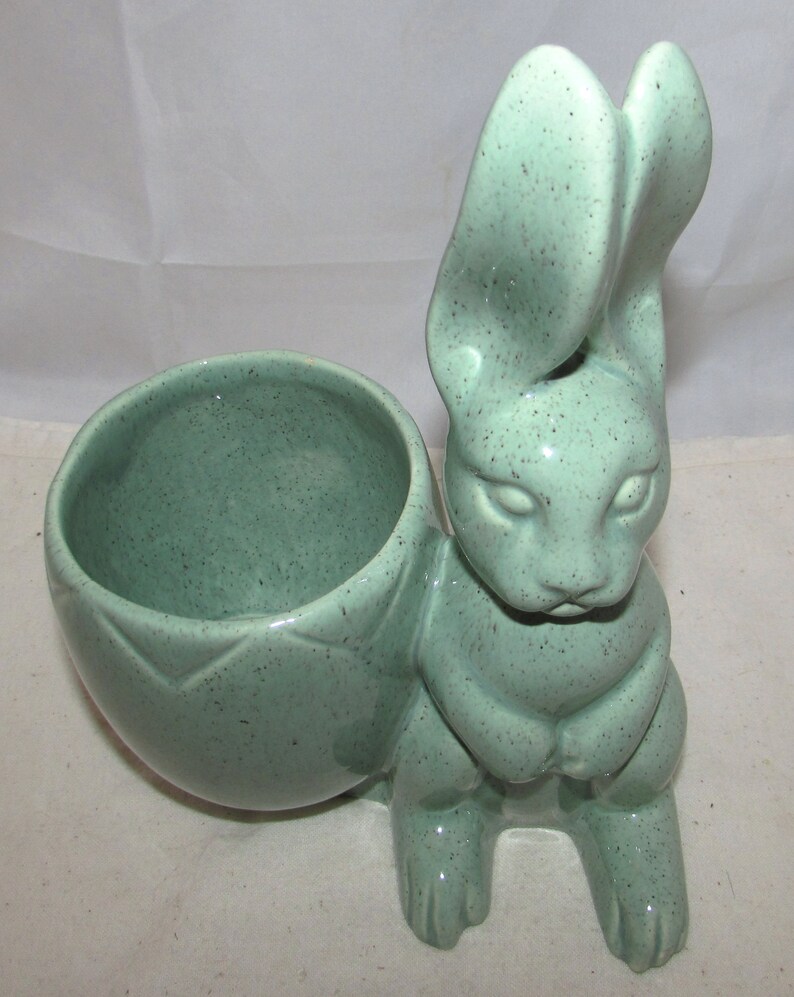 Vintage Speckled Celadon Green Ceramic Bunny Rabbit Planter by - Etsy