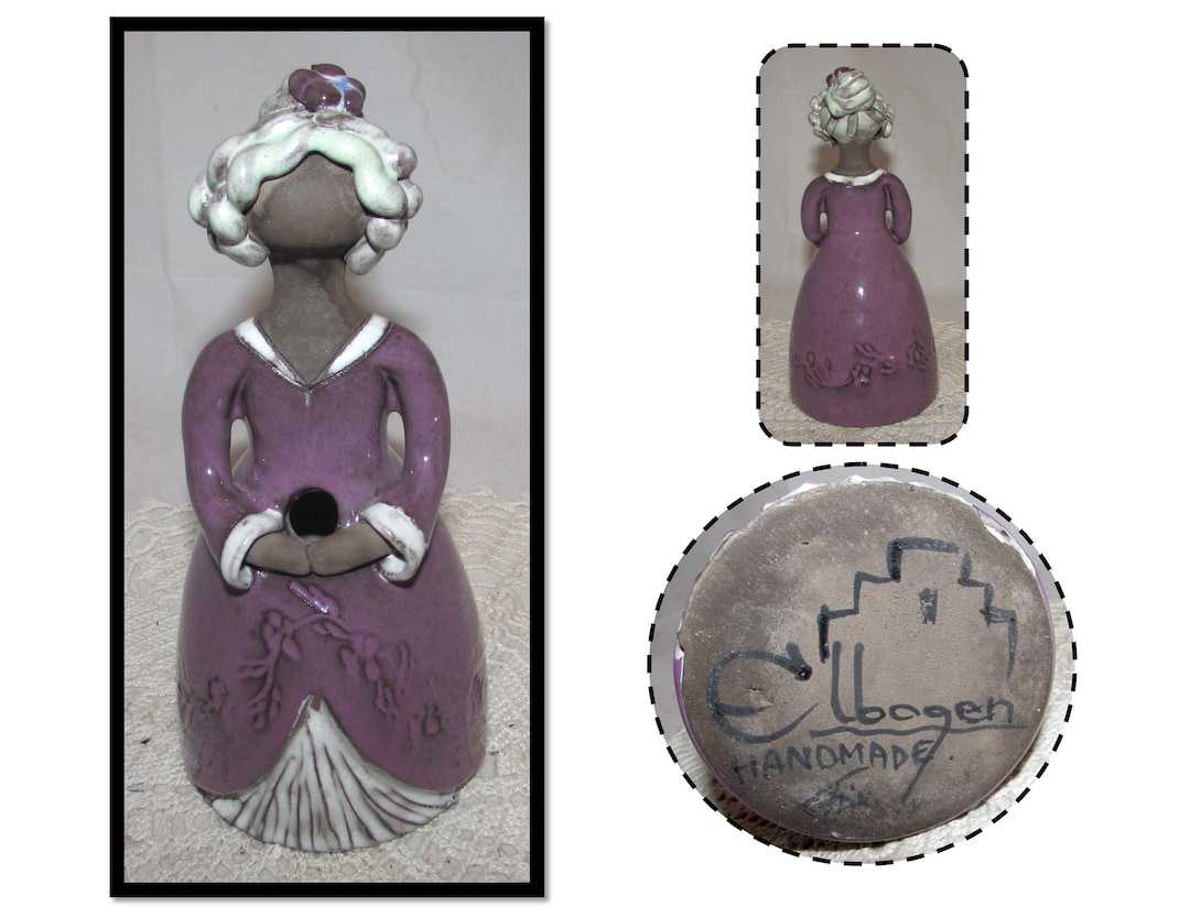 Vintage Pottery Lady in Purple Dress Figurine, Dried Flower Bud Vase by ...