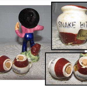 Vintage Souvenir Ceramic Hillbilly Snake Bite Fire Water Salt & Pepper ...