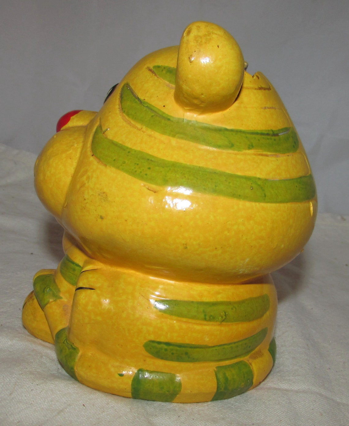 Vintage Yellow Chalkware Coin Bank, Tiger With Green Stripes - Etsy