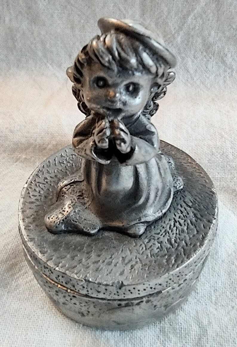 Vintage Pewter Tooth Fairy Angel Box With Rhinestone Halo W/ Flocked ...
