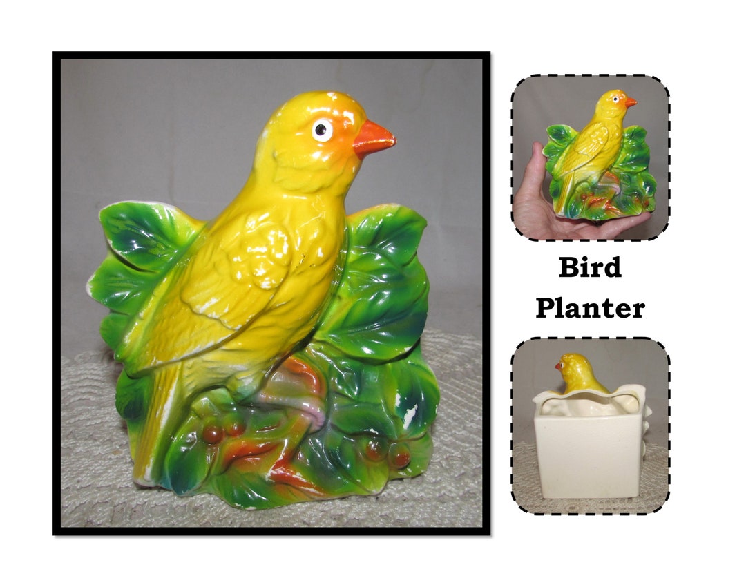 Vintage Bright Yellow Ceramic Bird Planter - Etsy