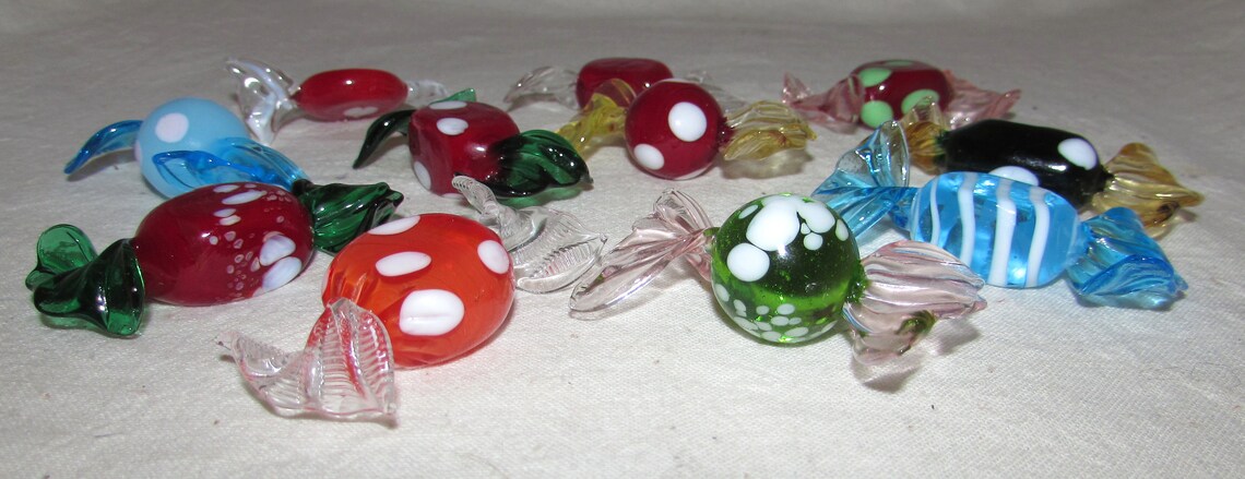 11 - Vintage Glass Lampwork Wrapped Hard Candy, Polka Dots, Stripes - Etsy