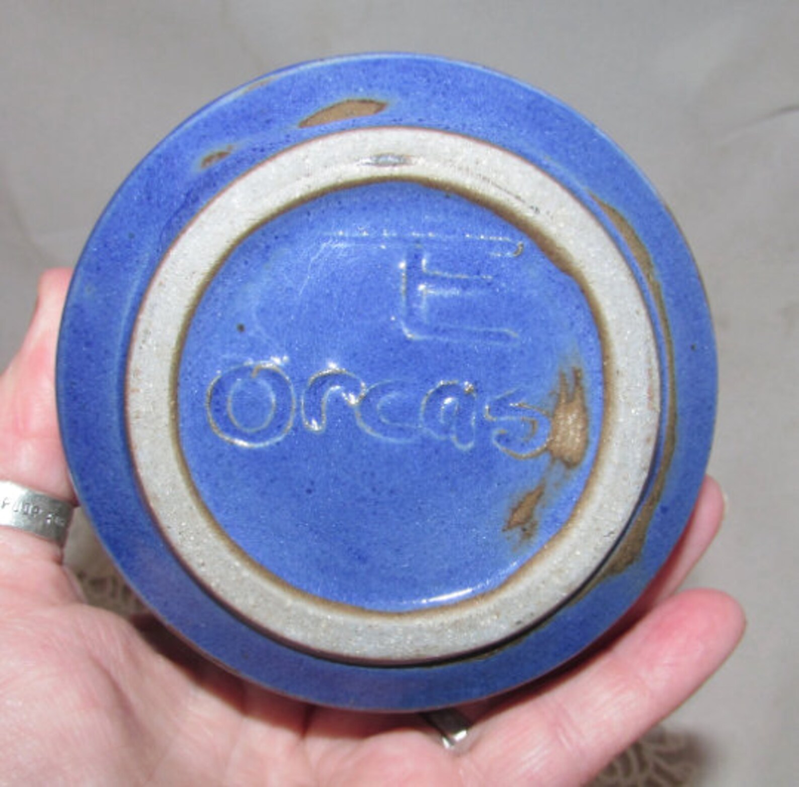Vintage Hand Painted Blue Pottery Butter Crock With Dancing - Etsy