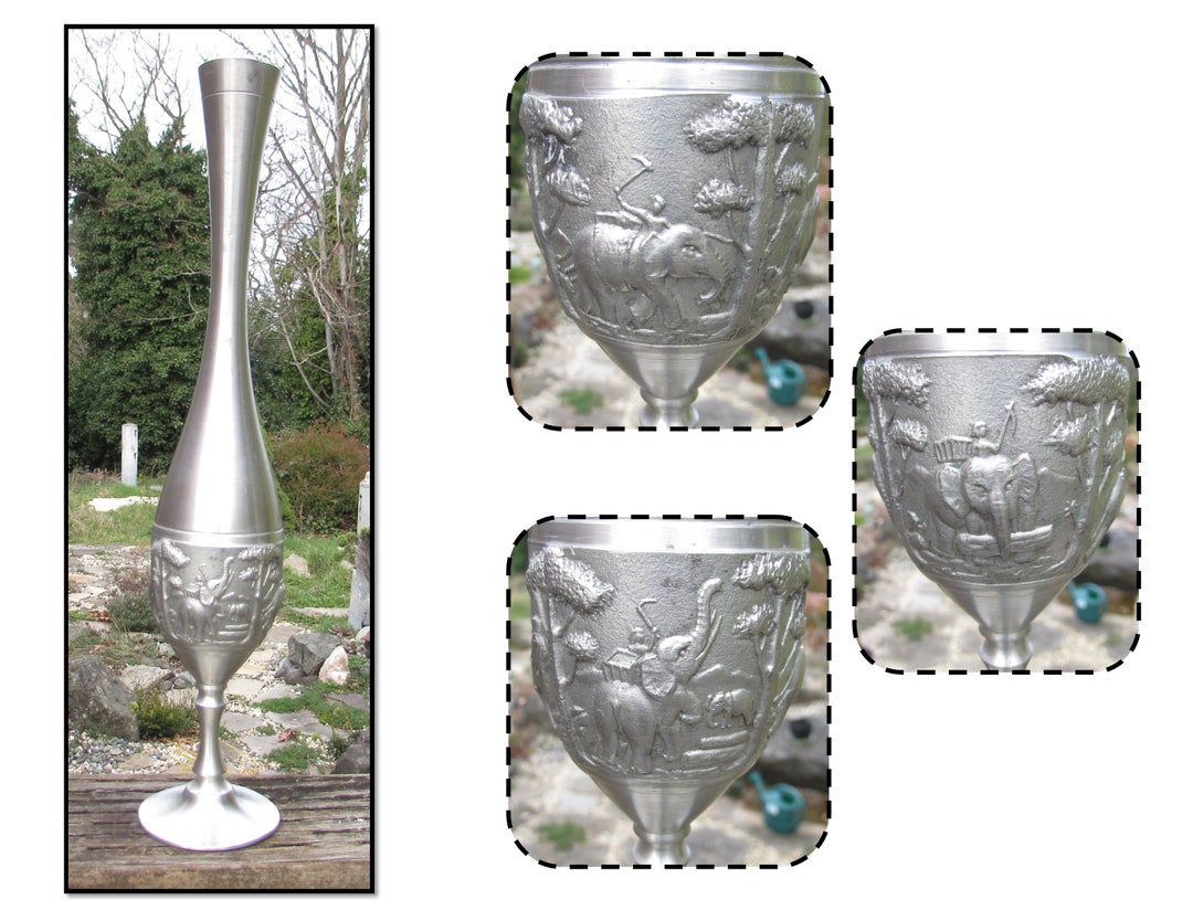 Vintage Tall Pewter Bud Vase With Working Elephants, Thailand - Etsy