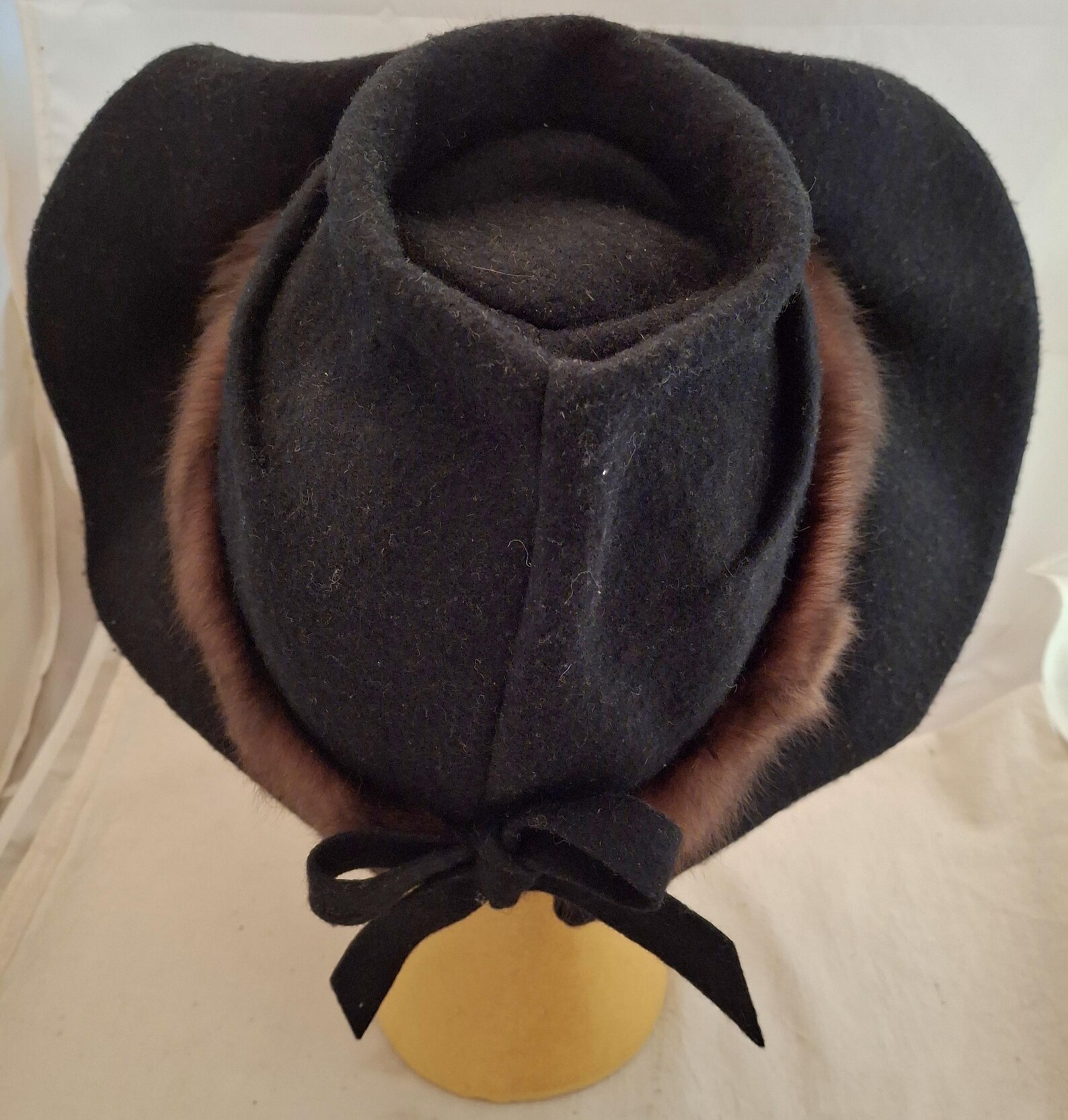 Vintage Black Wool Ladies Hat With Brown Fur Trim From Frederick ...