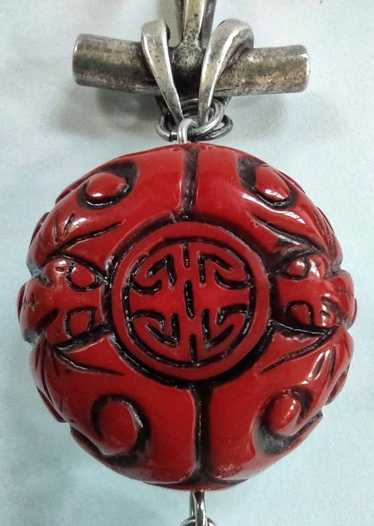 TWO - Vintage Red Faux Cinnabar Plastic Asian Style Jewelry Items ...
