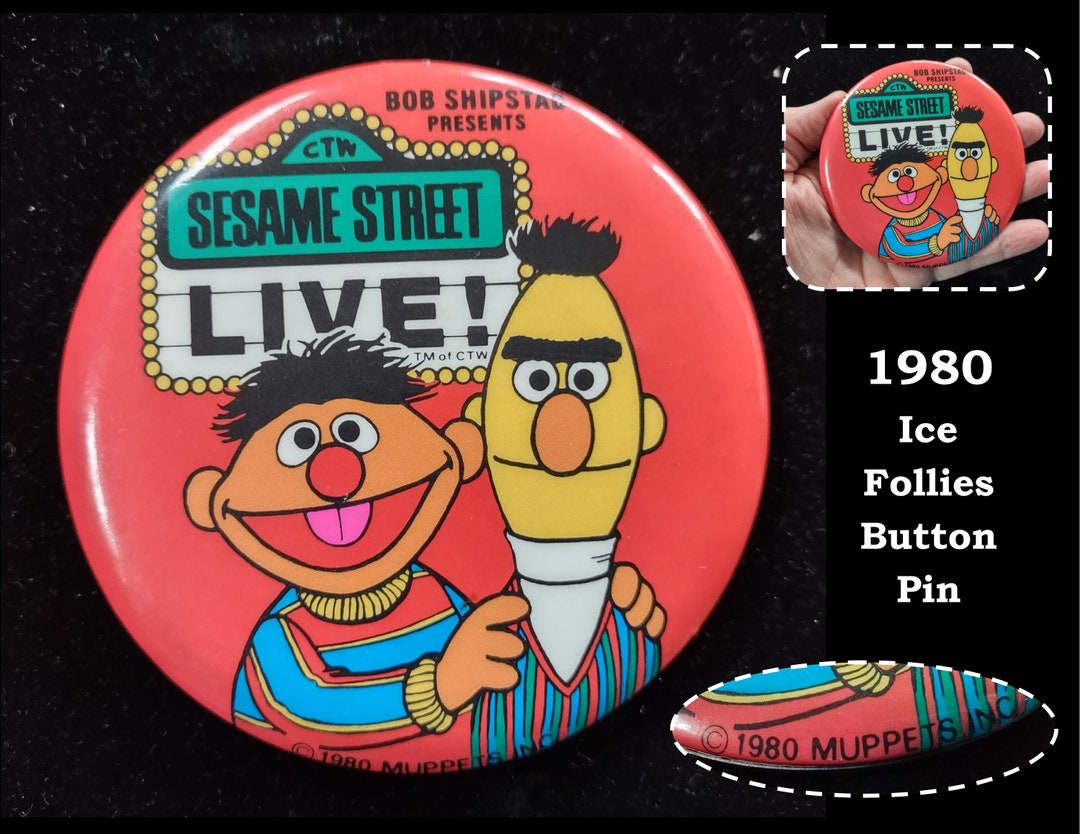 Vintage 1980 Souvenir Bert & Ernie Button Pin From Ice Follies, Sesame ...