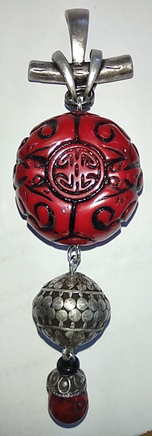 TWO - Vintage Red Faux Cinnabar Plastic Asian Style Jewelry Items ...