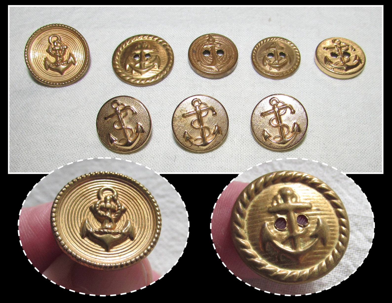 Eight Vintage Naval Anchor Brass Metal Military Buttons Etsy