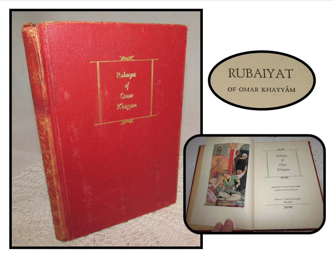 Vintage Red Leather Bound Hardcover Book of Poetry, Rubaiyat of Omar ...