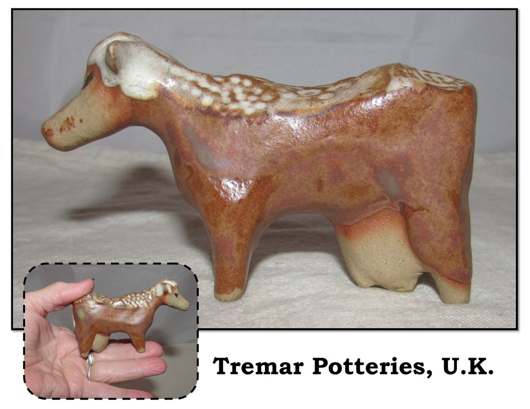 Vintage Handmade Stoneware Pottery Figurine Brown Dairy Cow - Etsy