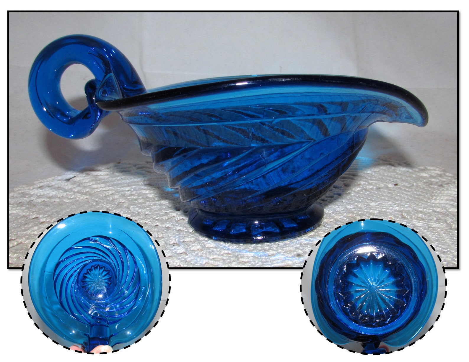 Vintage Bright Blue Glass Shallow Dish Bowl With Spout & - Etsy