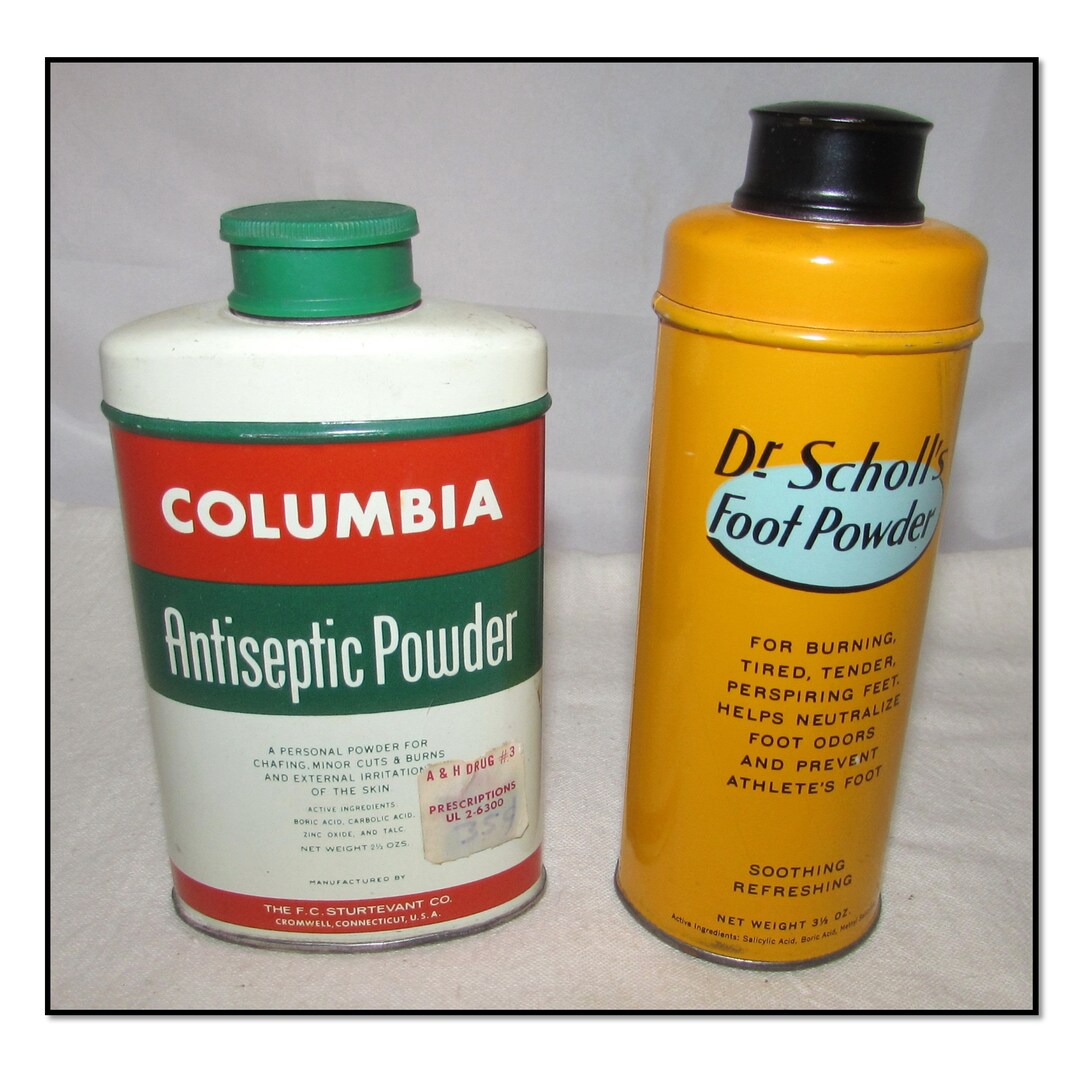 2 - Vintage Talcum Foot Powder Tin Containers, Columbia & Dr Scholls - Etsy