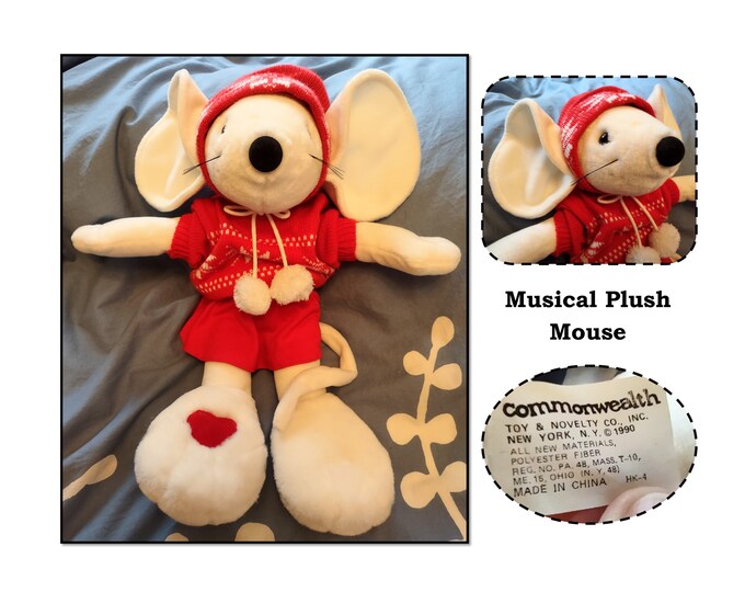 Vintage 1990 Musical White Christmas Mouse Plush Toy in Red by ...