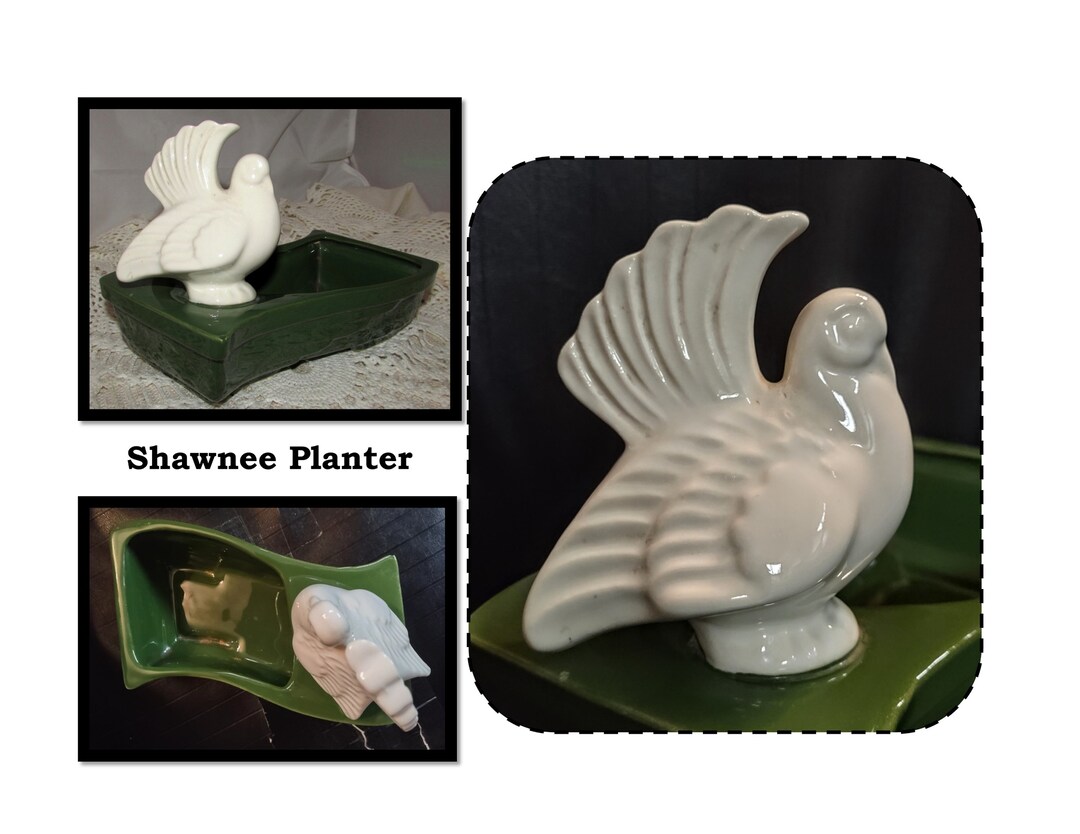 Vintage Green Base With White Pigeon Dove Bird Ceramic Planter Vase by ...
