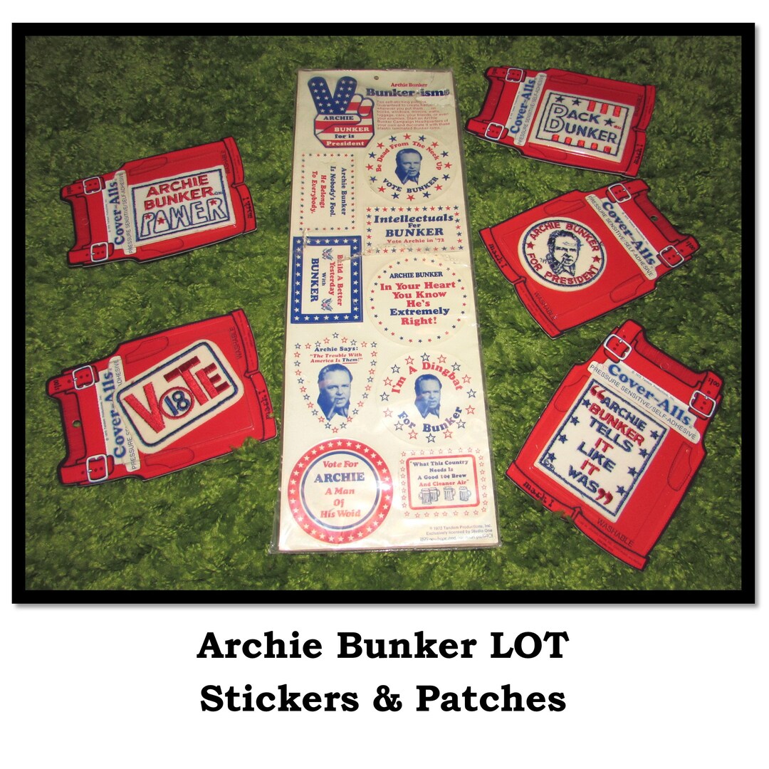 Vintage 1972 Archie Bunker LOT, 5 Embroidered Patches & Package of 10 ...