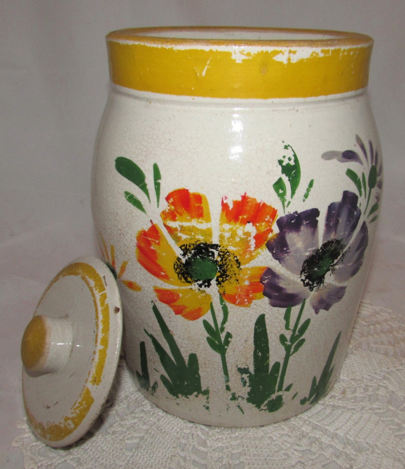 Vintage Hand Painted Pottery Crock Cookie Jar W/ Poppy Flowers - Etsy