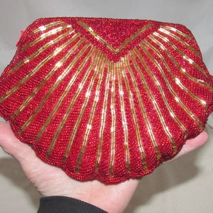 Vintage Red & Gold Beaded Shell Shaped Zippered Evening Clutch Purse - Etsy