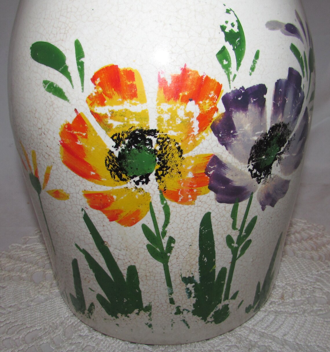 Vintage Hand Painted Pottery Crock Cookie Jar W/ Poppy Flowers - Etsy