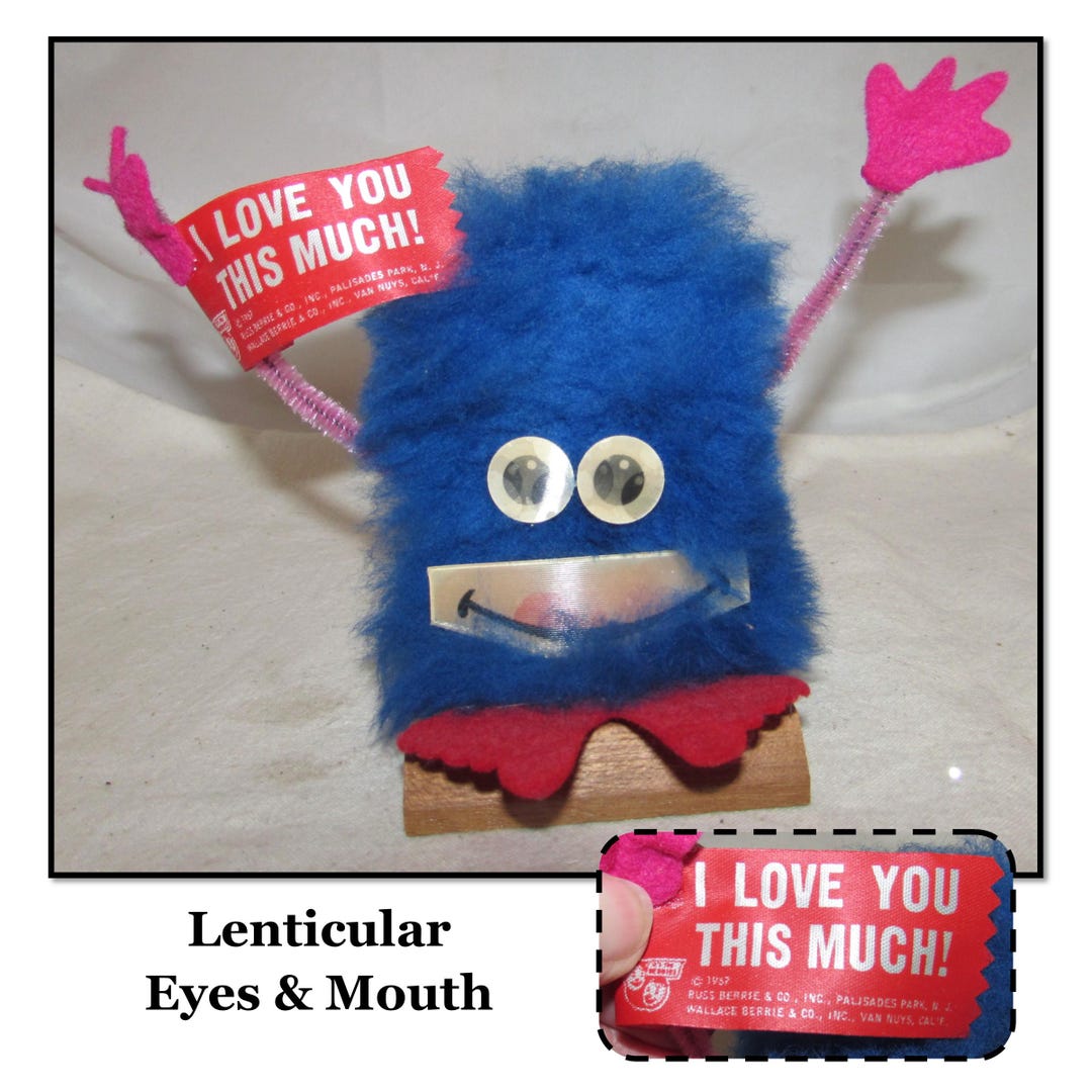 Vintage 1967 Blue Fuzzy Figure With Lenticular Flasher Eyes & Mouth by ...