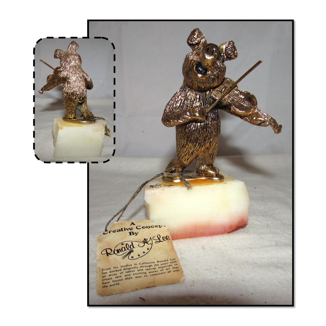 Vintage Signed Ron Lee Pig Playing a Fiddle Figurine on Onyx Stone - Etsy