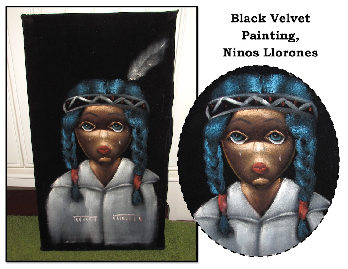 Vintage Black Velvet Painting of Crying Native American Indian - Etsy