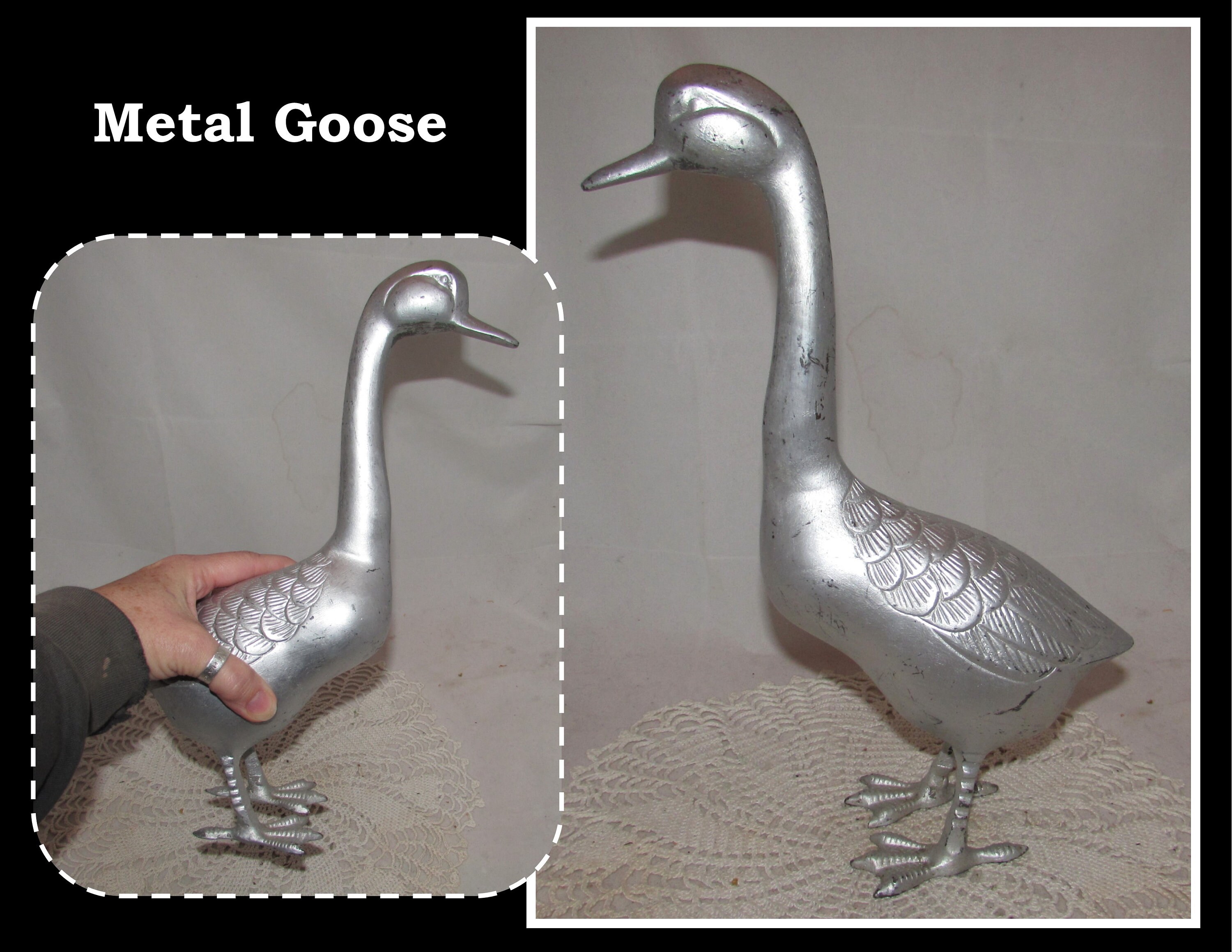 Large Vintage Pot Metal Silver Goose or Swan Figurine 12 | Etsy